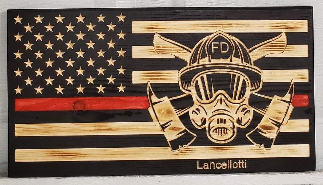 Rustic Flags of Virginia - Total Carved Firefighter Flag